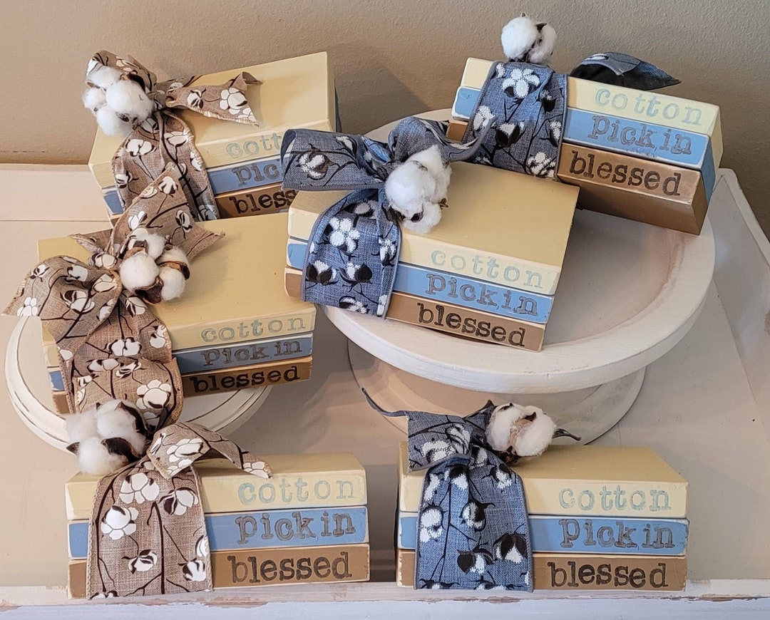 Wood Book Blocks, Tiered Tray Decor, Cotton Pickin Blessed Blocks ...