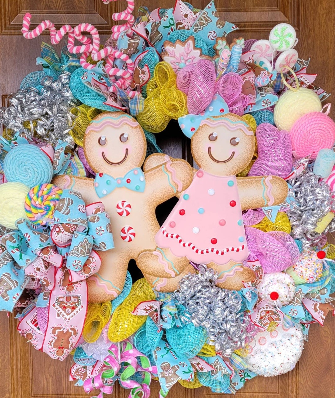 Gingerbread Wreath, Pastel Gingerbread Wreath, Front Door Wreath ...
