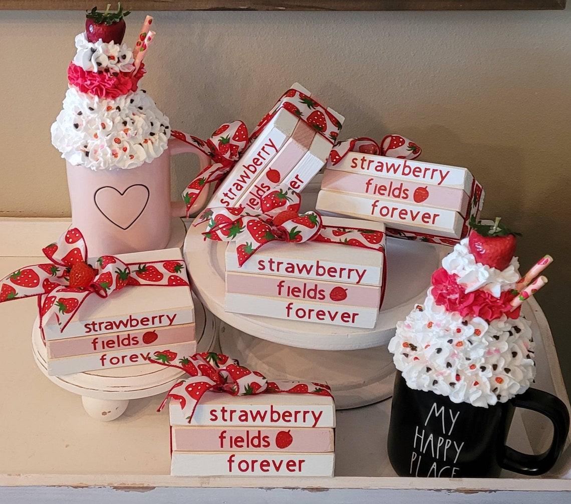Strawberry Book Stacks Strawberry Wood Stacks Strawberry - Etsy
