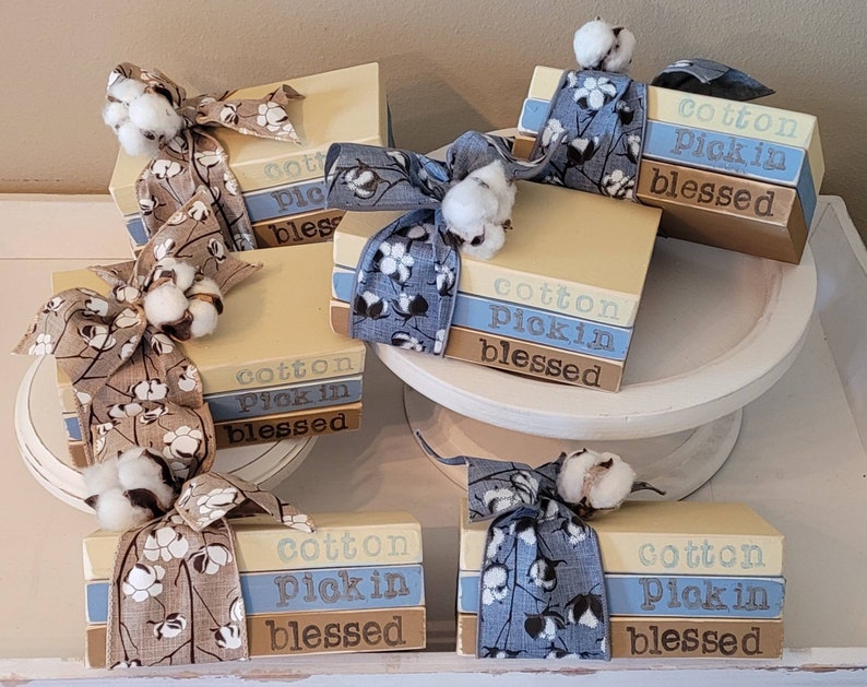 Wood Book Blocks Tiered Tray Decor Cotton Pickin Blessed | Etsy