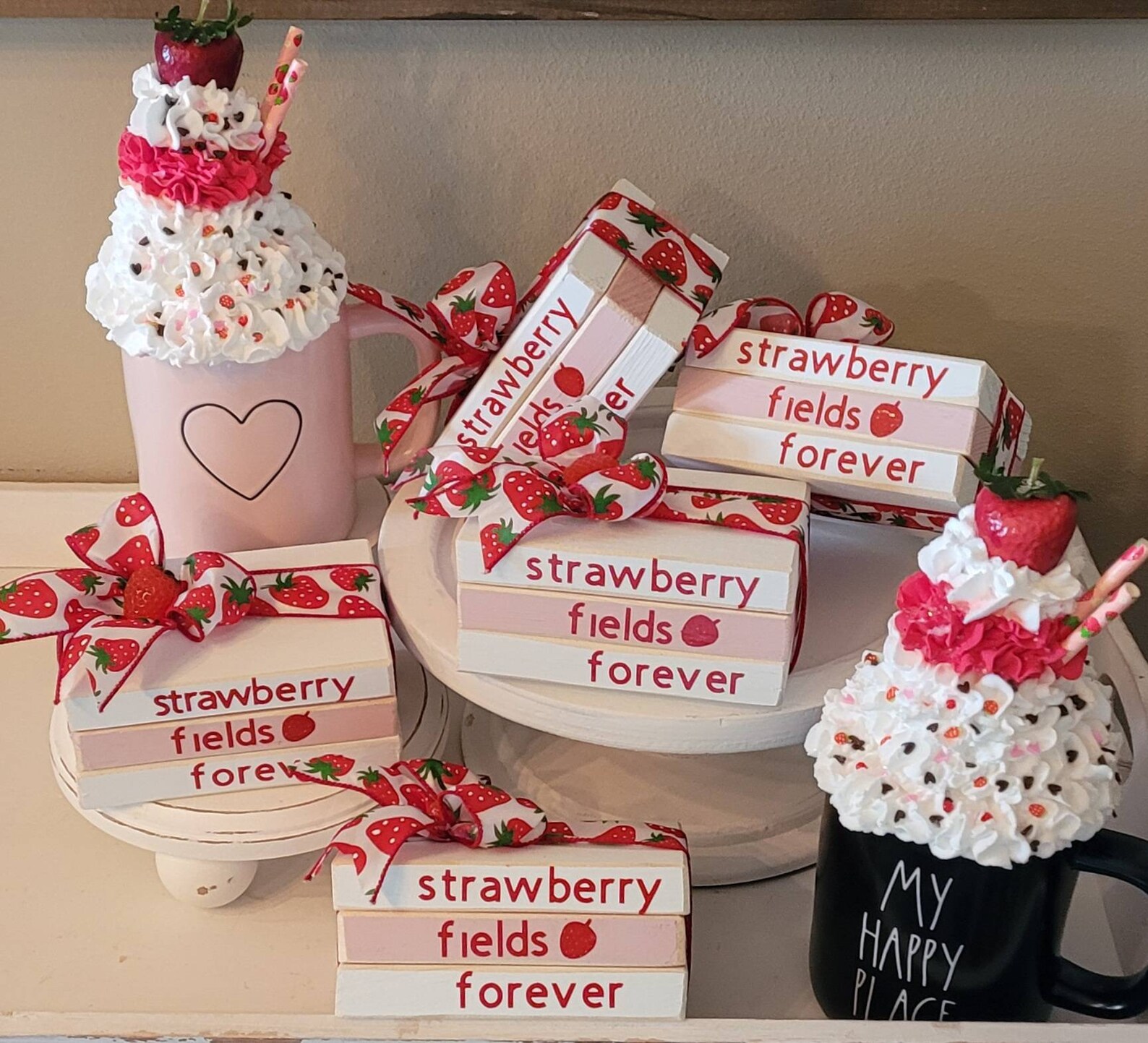 Strawberry Book Stacks Strawberry Wood Stacks Strawberry - Etsy