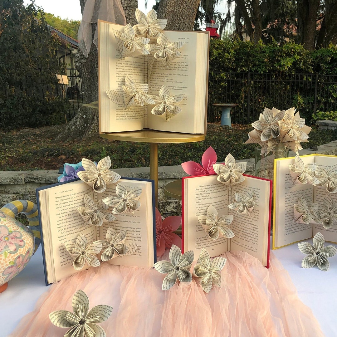 Blue Flower Book Art Sculpture Bookshelf Decor Fold Paper Flower ...