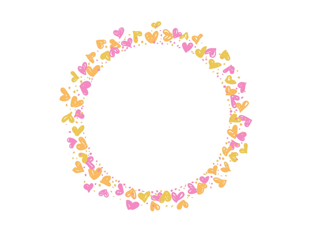 Spring Colored Heart Wreath Border Design JPG SVG PNG Digital Download ...