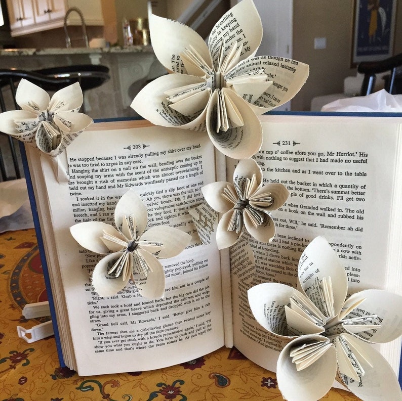 Custom Folded Flower Book Art Sculpture Bookshelf Decor - Etsy