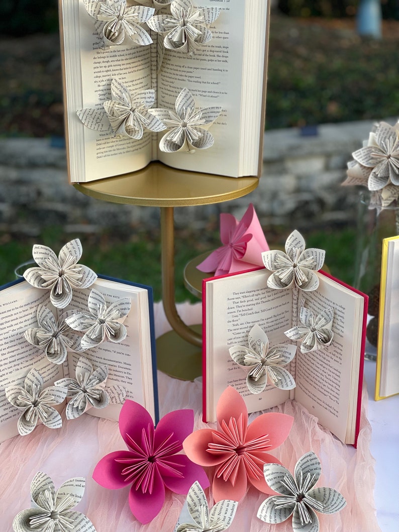 Custom Folded Flower Book Art Sculpture Bookshelf Decor - Etsy