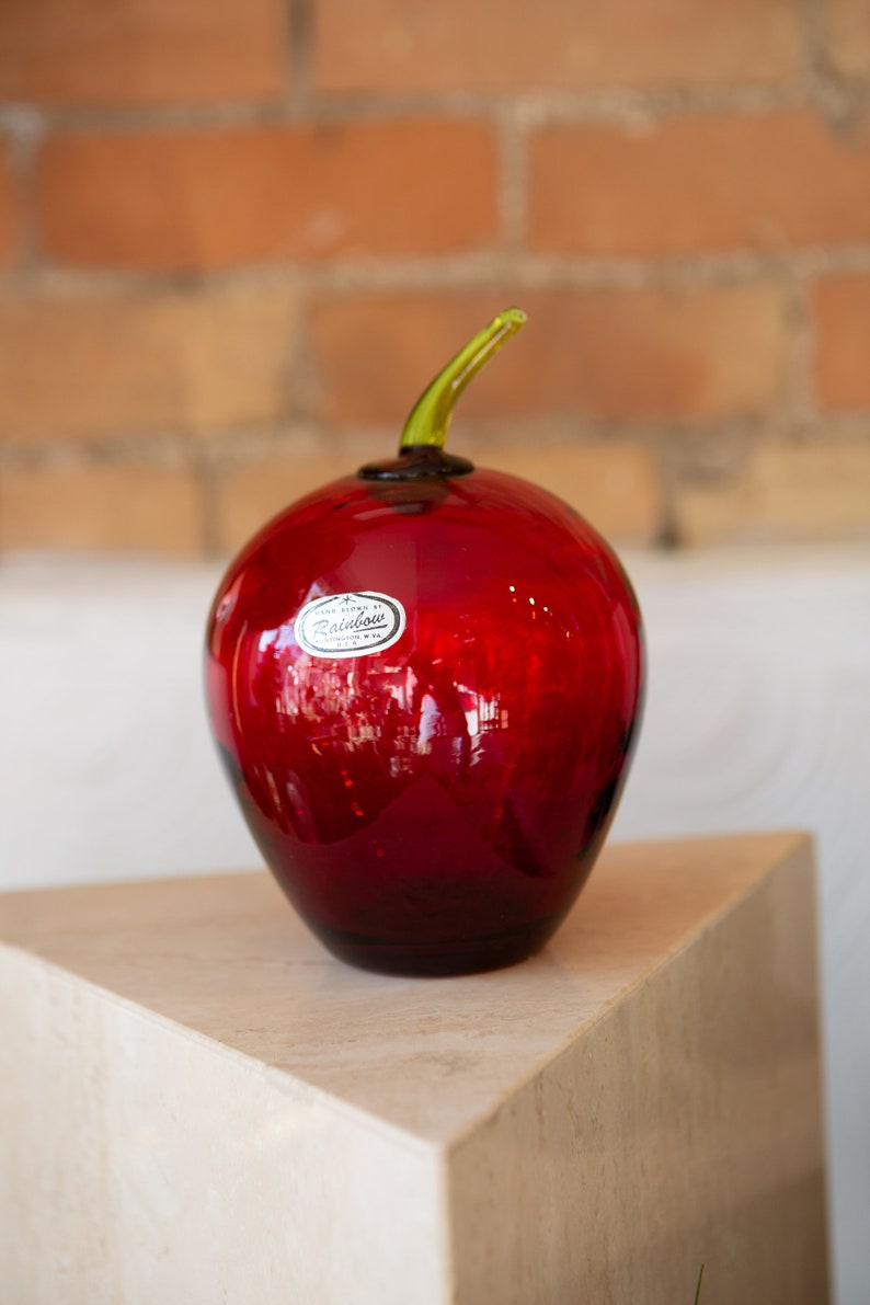 Vintage Large Glass Red Apple Hand Blown by Rainbow - Etsy
