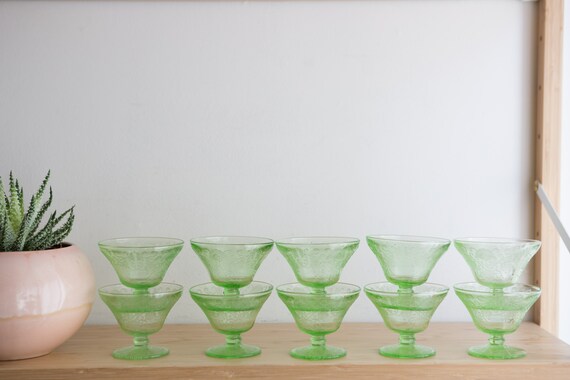 10 Vaseline Glass Sherbert Bowls Florentine No.2 or Poppy | Etsy