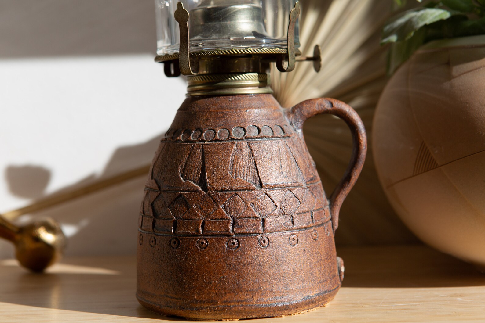Chimney Oil Lamp Vintage Ceramic and Glass Lantern With Wick - Etsy