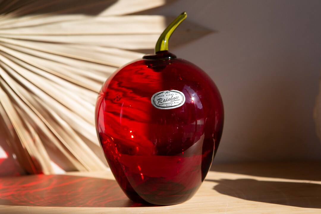Vintage Large Glass Red Apple Hand Blown by Rainbow, Huntington W. VA ...