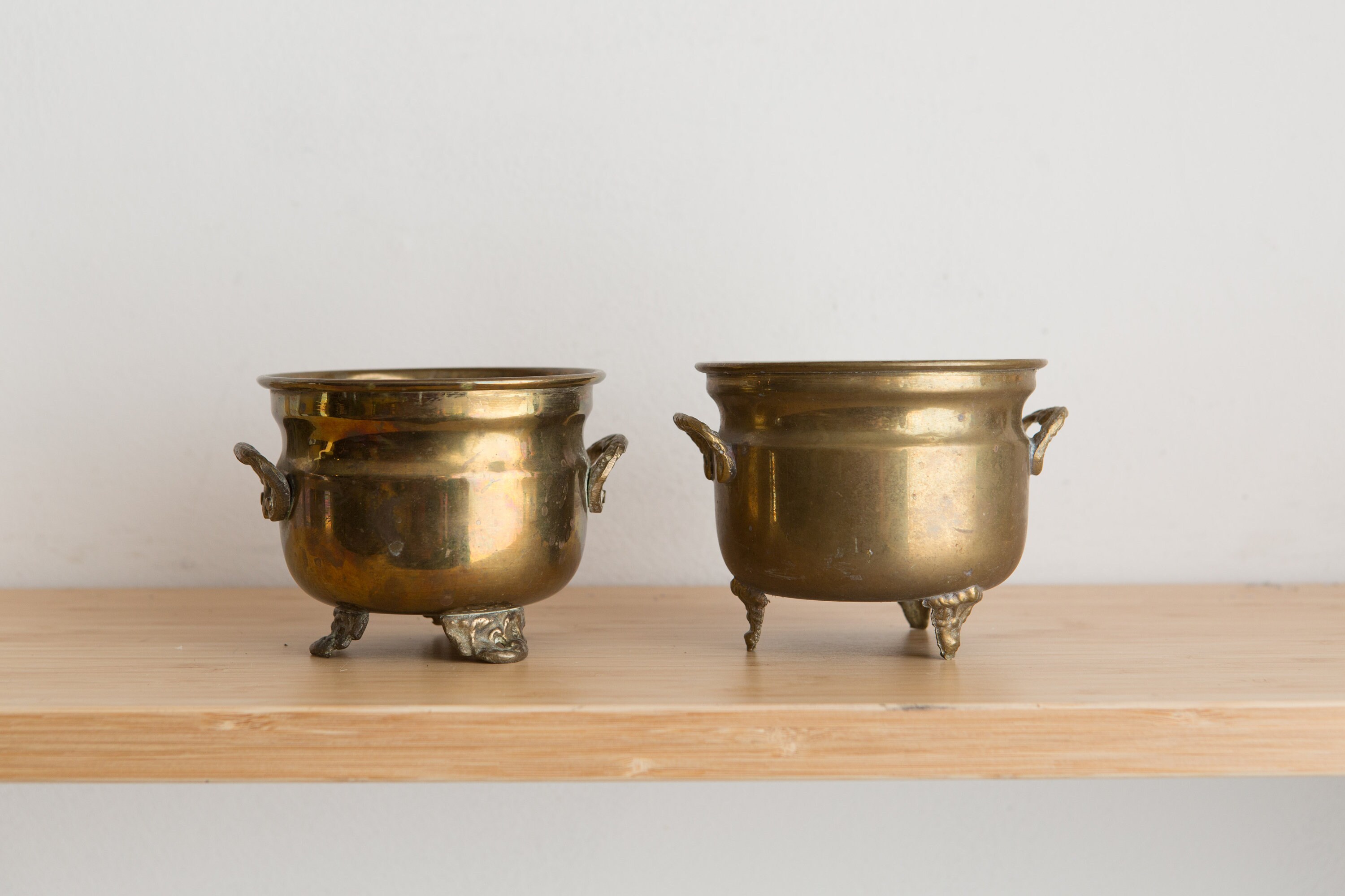 Vintage Brass Planters Pair Of Round Metal Brass Pots For Succulents Cactus Plants Herbs