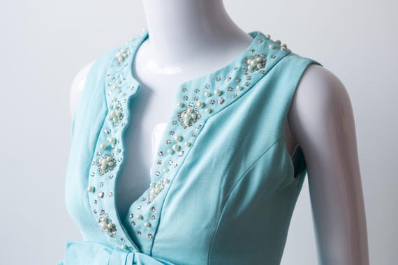 1960s Franklin Simon Aqua Blue Maxi Gown / Size S / S… - Gem