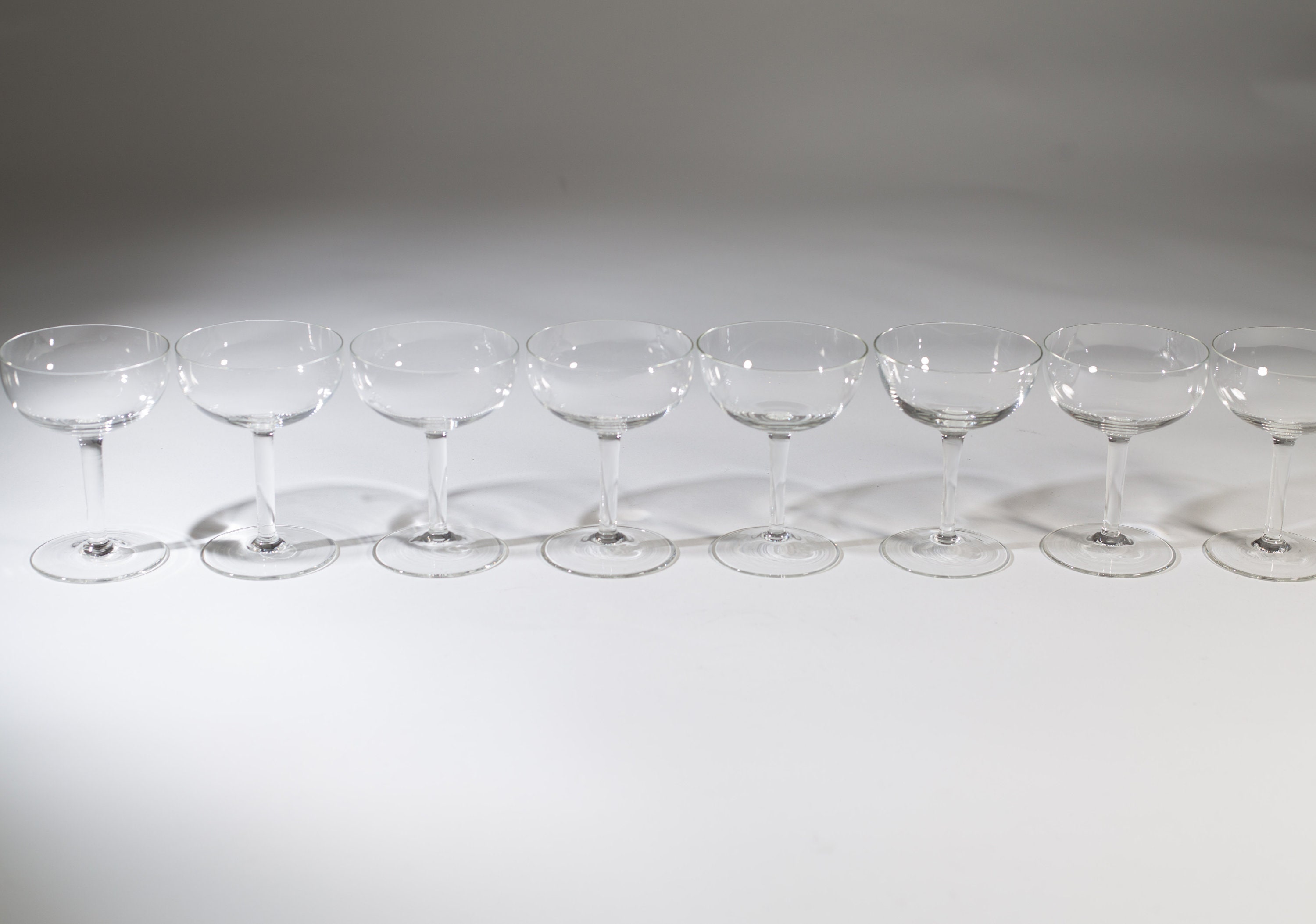 8 Champagne Coupe Crystal Glasses 45oz Mid Century Modern Hollywood Regency Cocktail Glasses