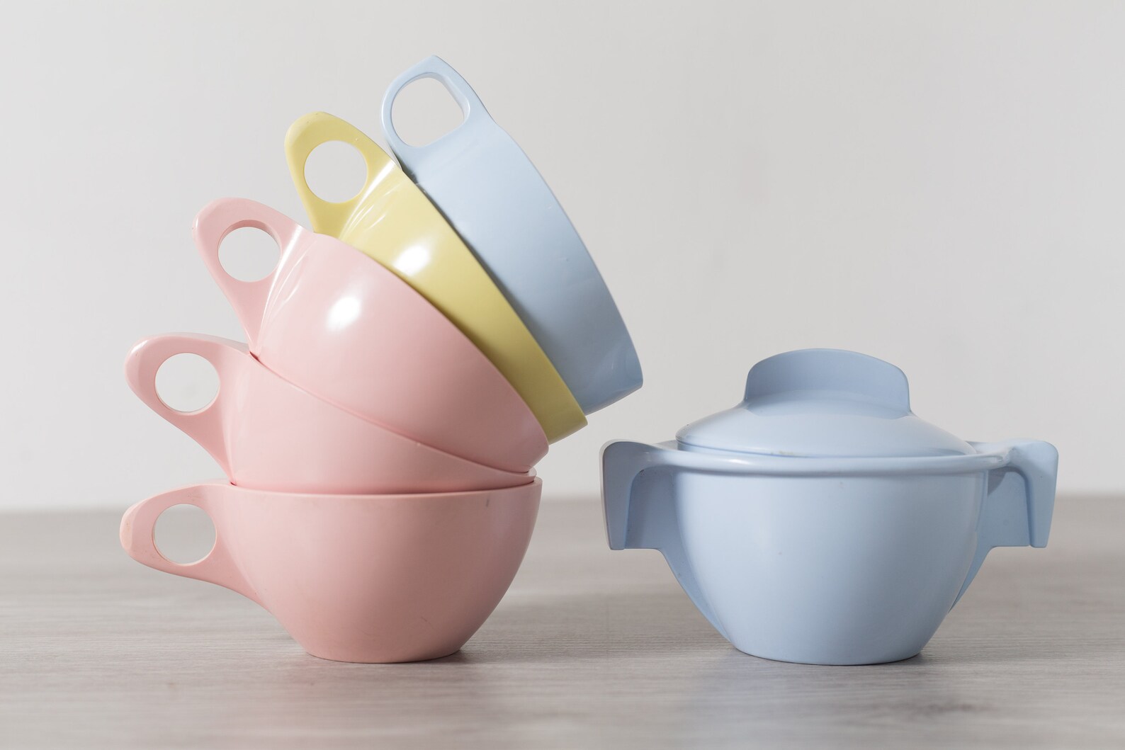 Vintage 6 Piece Set of Pastel Blue Pink and Yellow Melmac Tea | Etsy