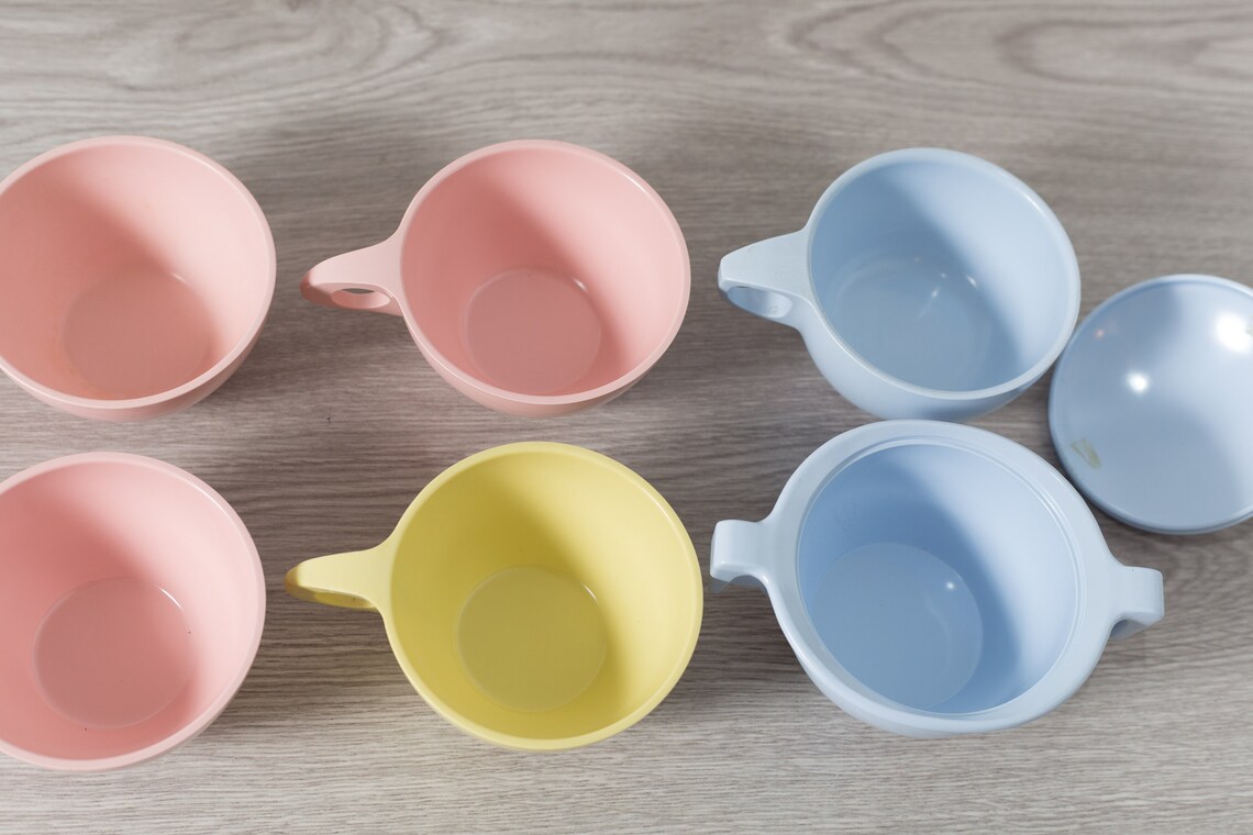 Vintage 6 Piece Set of Pastel Blue Pink and Yellow Melmac Tea | Etsy