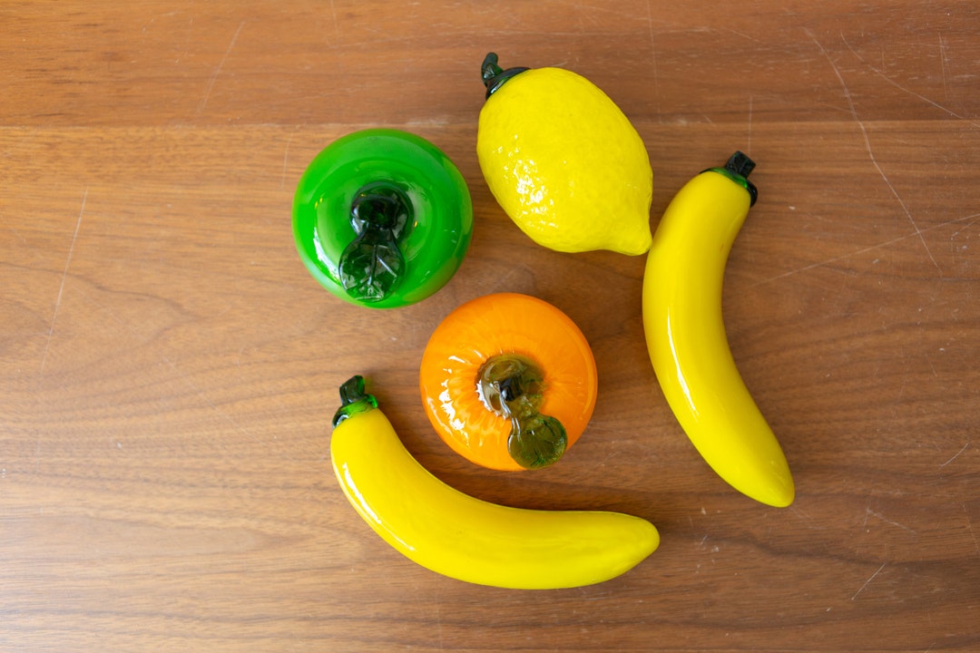 5 Vintage Glass Fruits - Retro Art Glass - Banana Fruit Sculpture - Mid ...