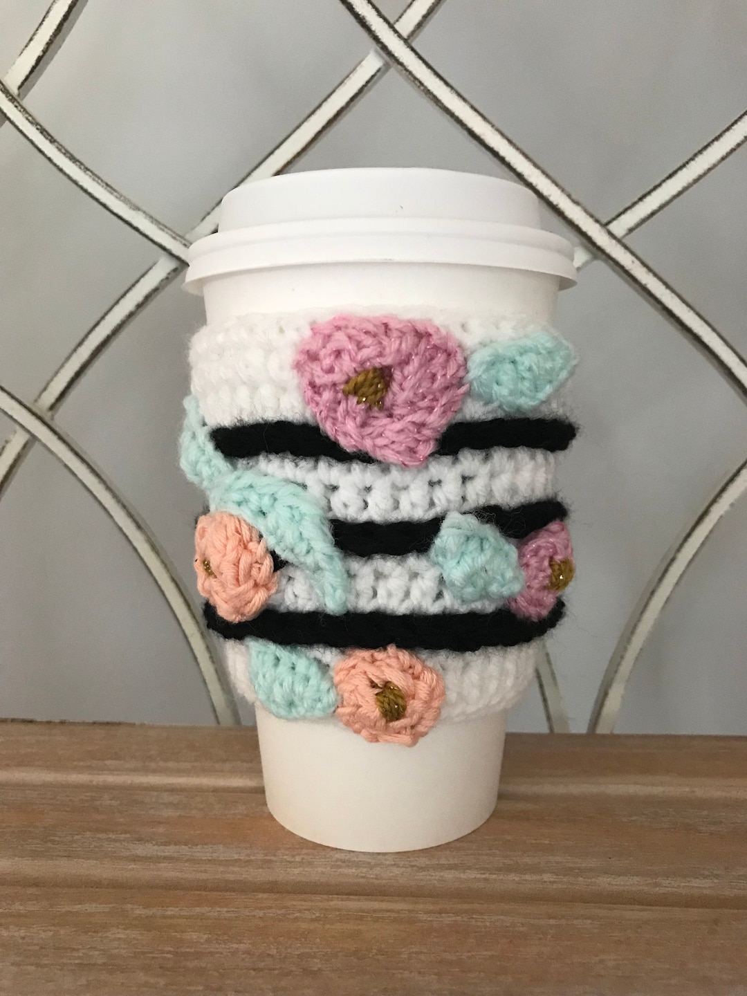 Kate Spade Inspired Coffee Cozy - Flowers and Lines Coffee Cup Mug ...