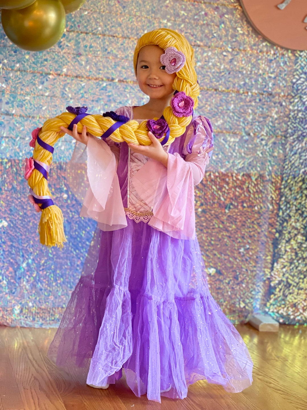 Rapunzel Wig With Ribbons and Flowers - Disney Princess Wig Hair - Kids ...