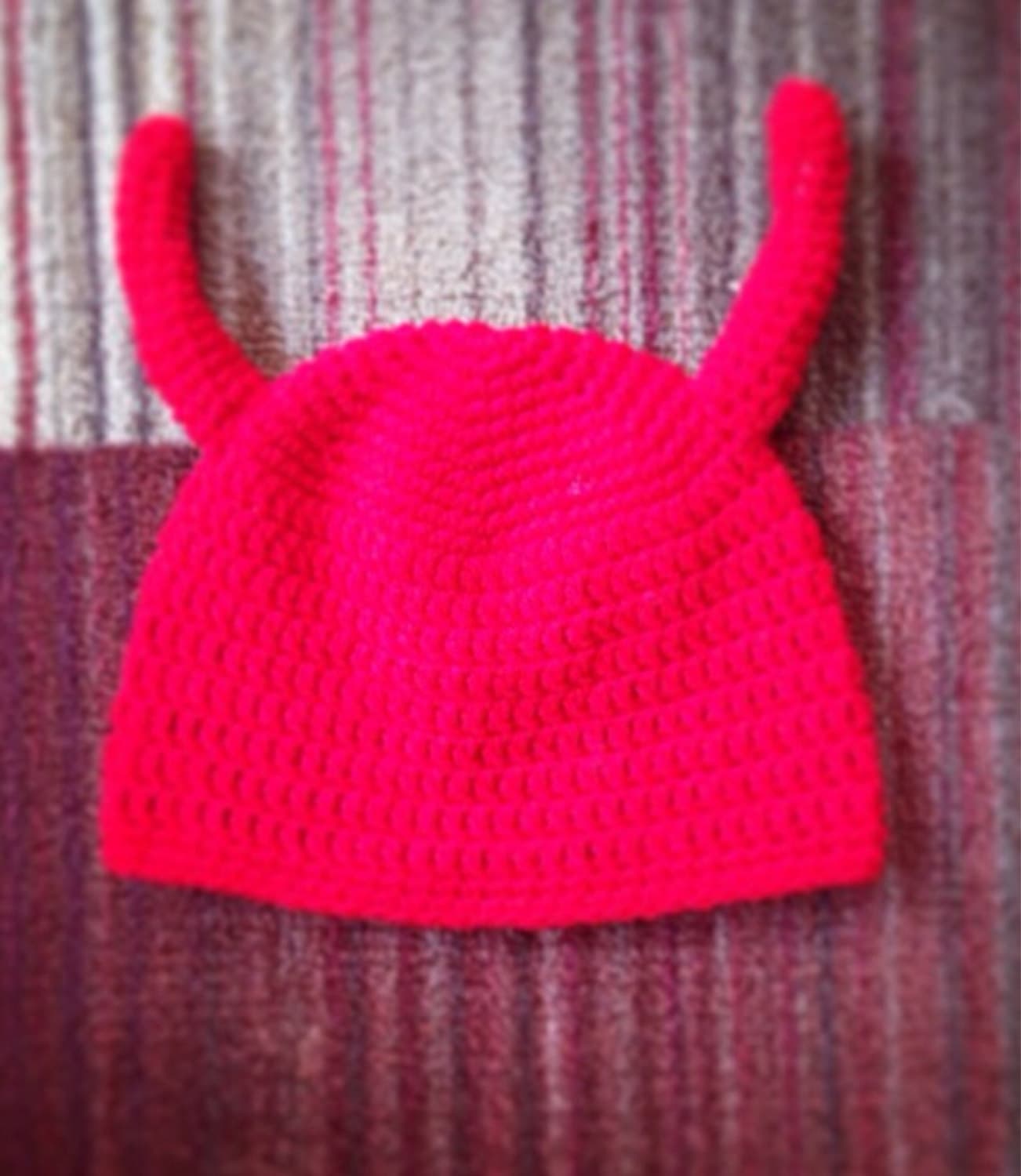 Devil Hat - Red Horned Devil Crochet Hat Halloween Costume - Kids ...