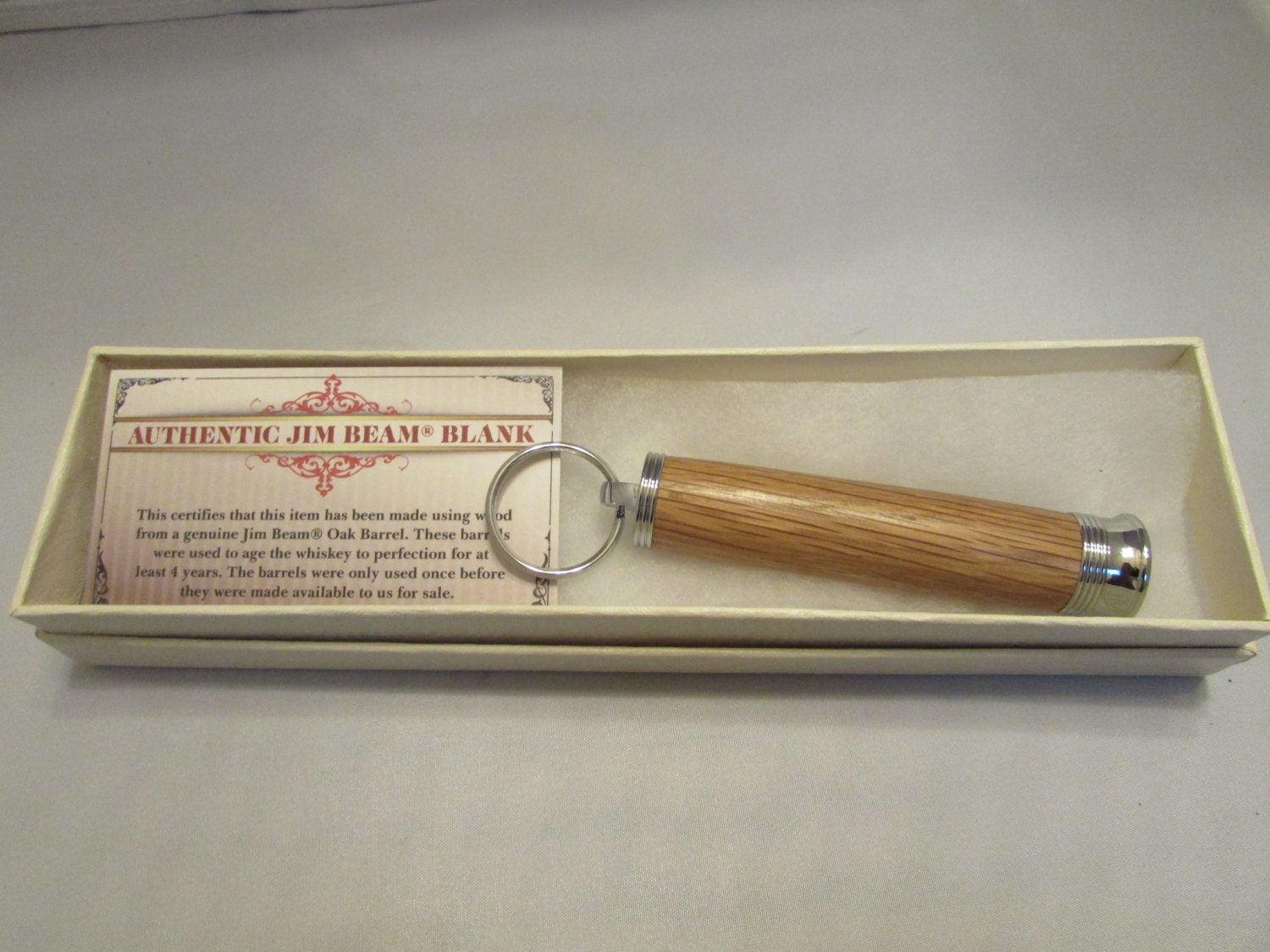 Handmade JIM BEAM Compact Key Ring Knife (white oak on chrome)with gift box