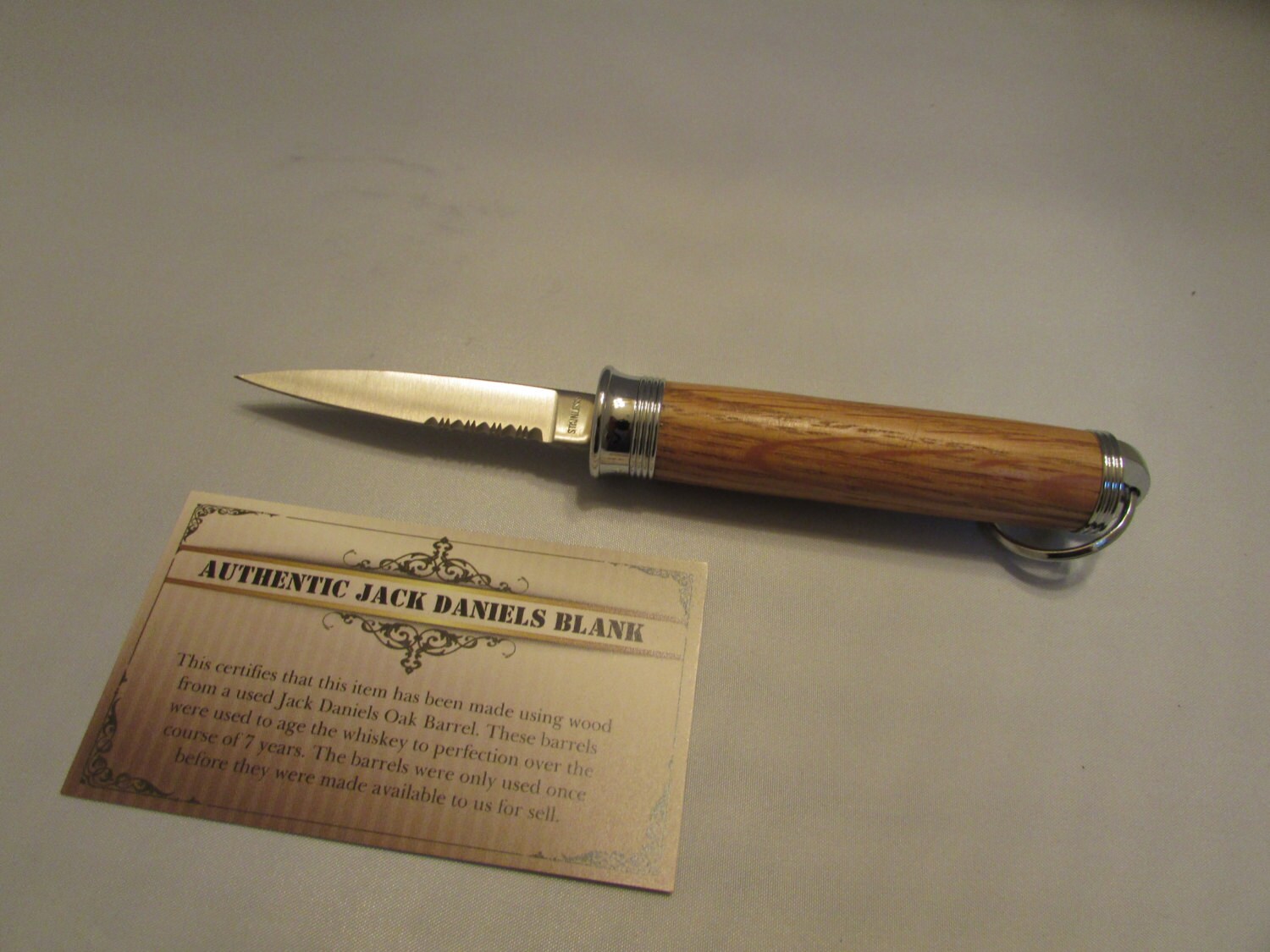 Handmade Jack Daniels Compact Key Ring Knife (white oak on chrome)with ...