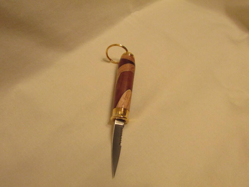 Handmade Laminated Oak , Maple, Walnut Compact Key Ring Knife gold ...