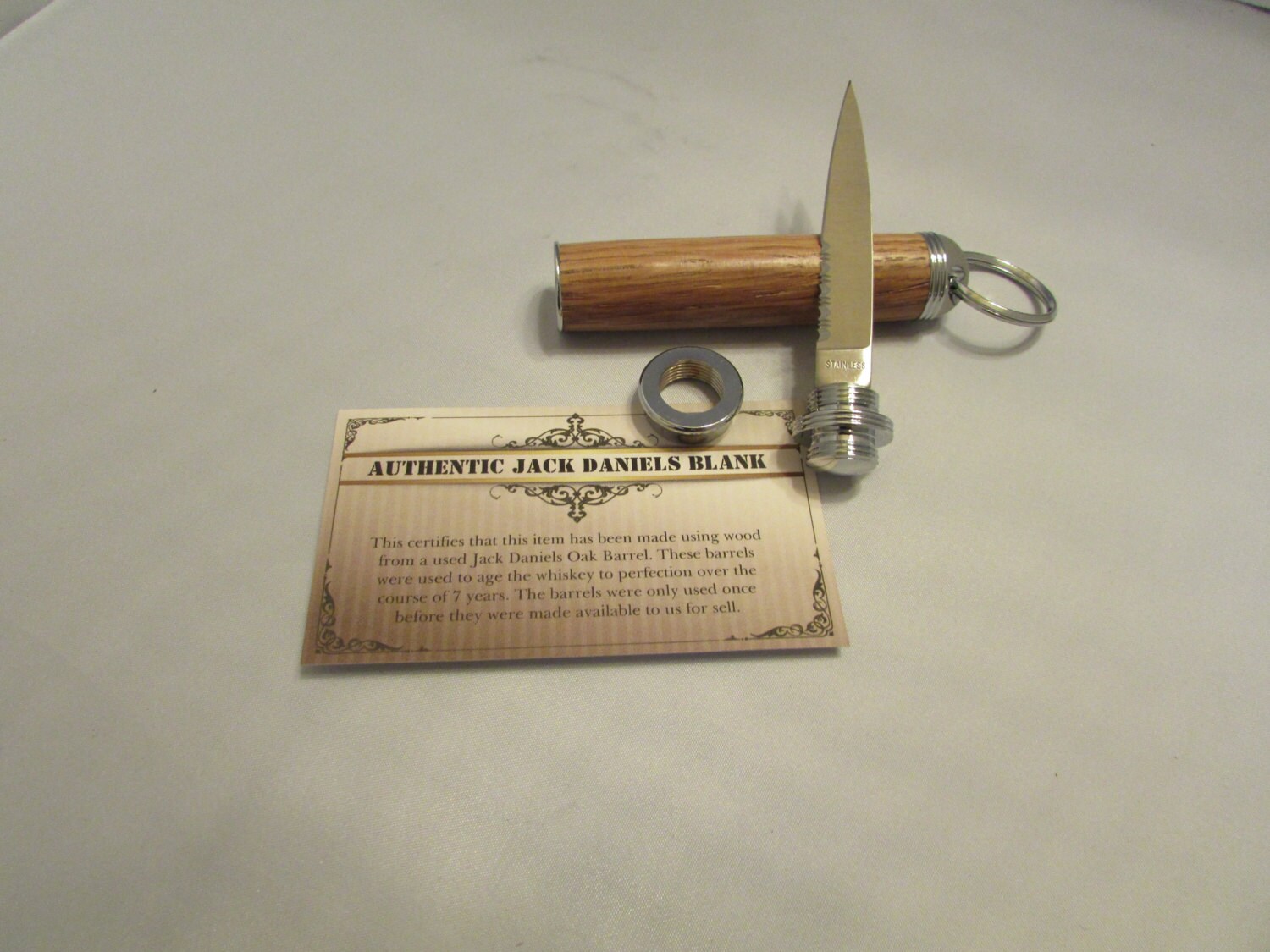 Handmade Jack Daniels Compact Key Ring Knife (white oak on chrome)with ...