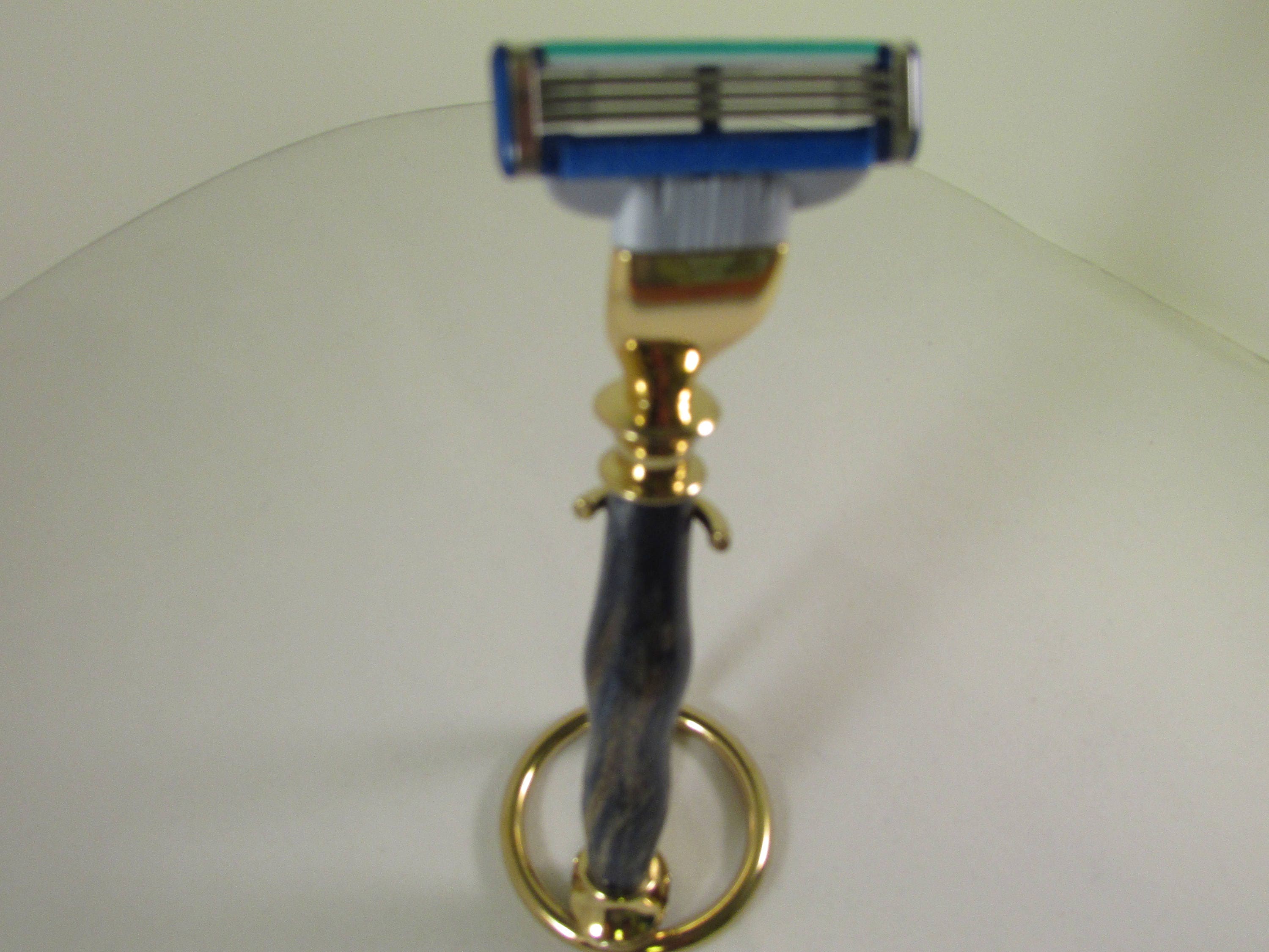 Handcrafted Blue Dyed Stabalized Tiger Oak Shaving Razor in a Gold ...