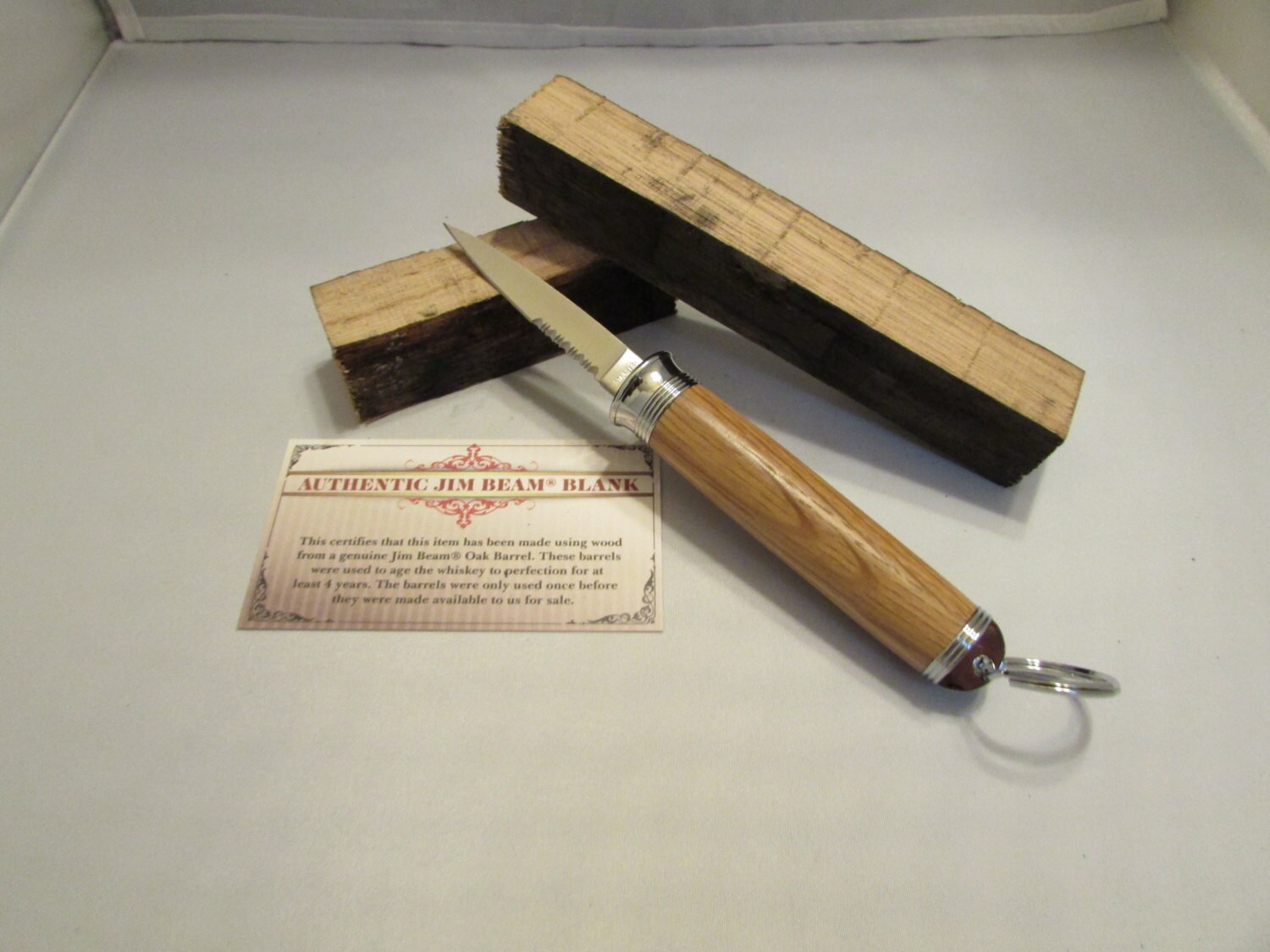 Handmade JIM BEAM Compact Key Ring Knife (white oak on chrome)with gift box