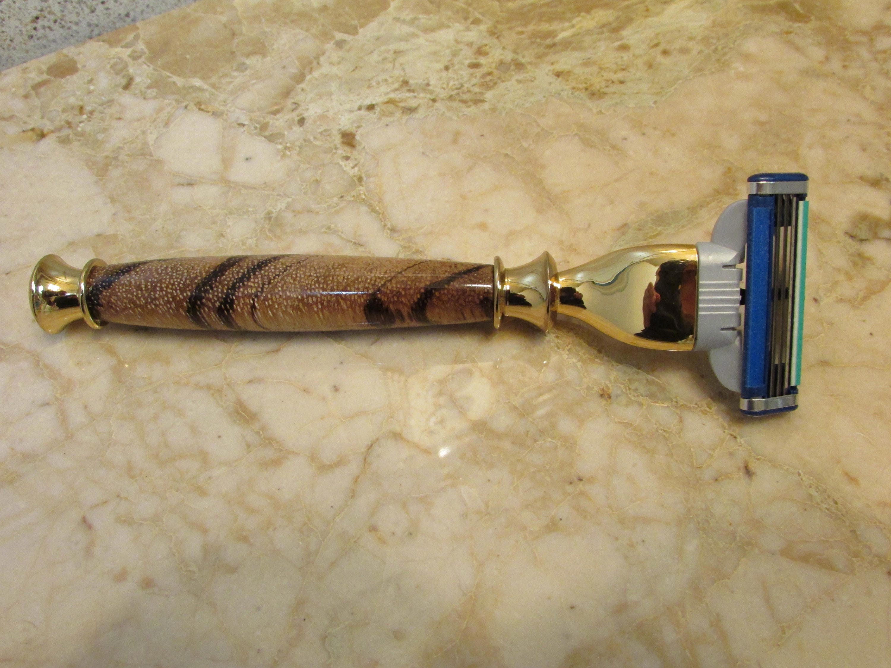 Handmade Angle Cut ZEBRAWOOD Shaving Razor in a Gold TN Finish (select ...