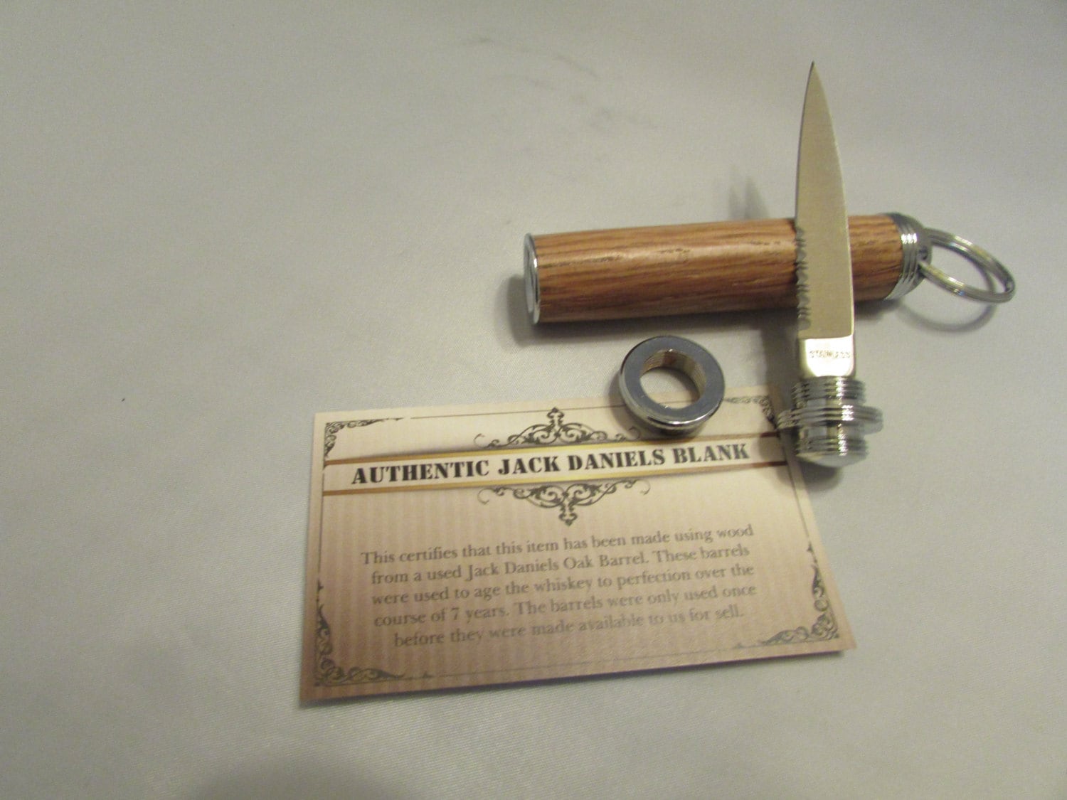 Handmade Jack Daniels Compact Key Ring Knife (white oak on chrome)with ...