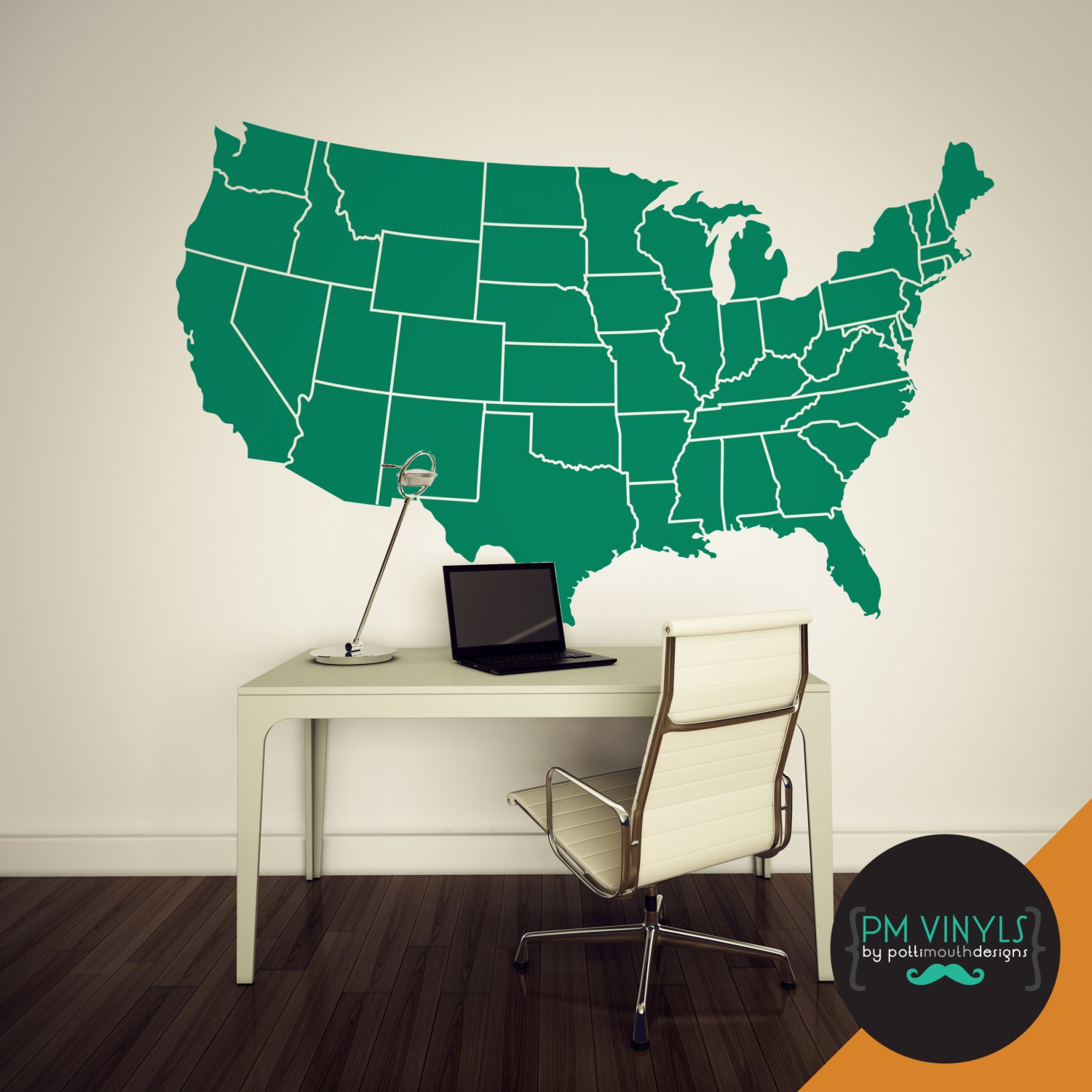 Large Map of the Continental US Vinyl Wall Decal MAP002 | Etsy