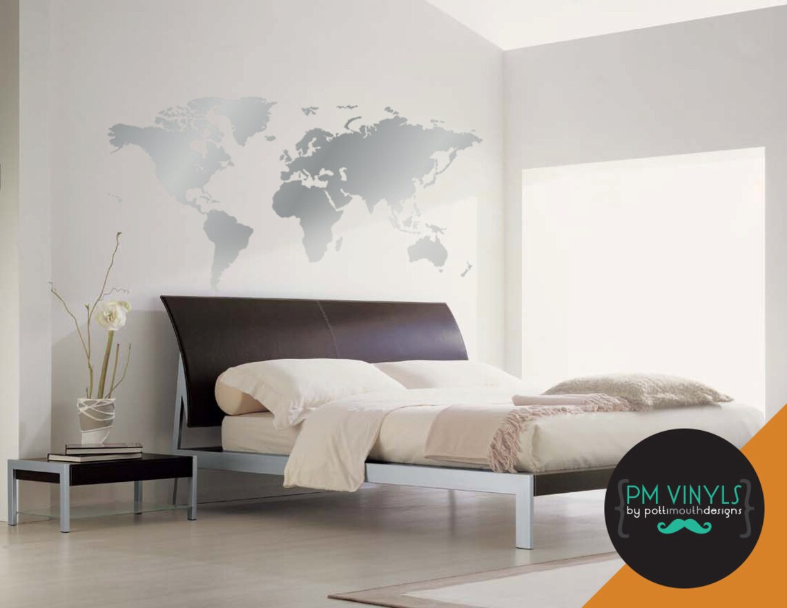 World Map Vinyl Wall Decal MAP003 - Etsy