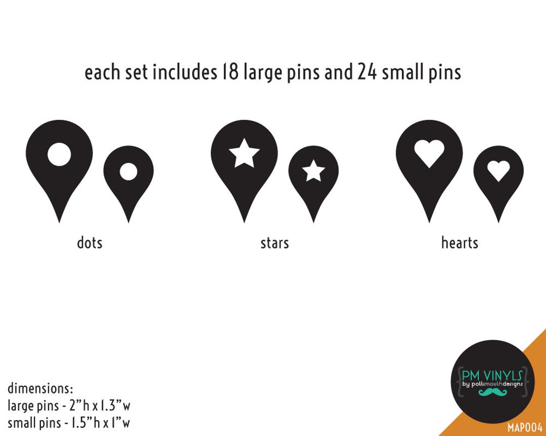 Vinyl Wall Decal Map Pins, Set of 42 Pins MAP004 - Etsy