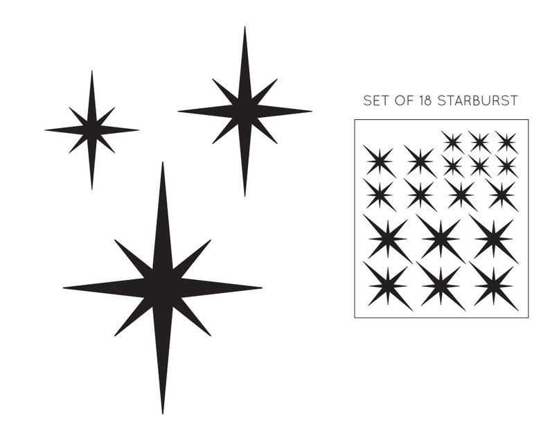 Retro Starburst Vinyl Wall Decals Set of 18 SHA004 - Etsy Israel