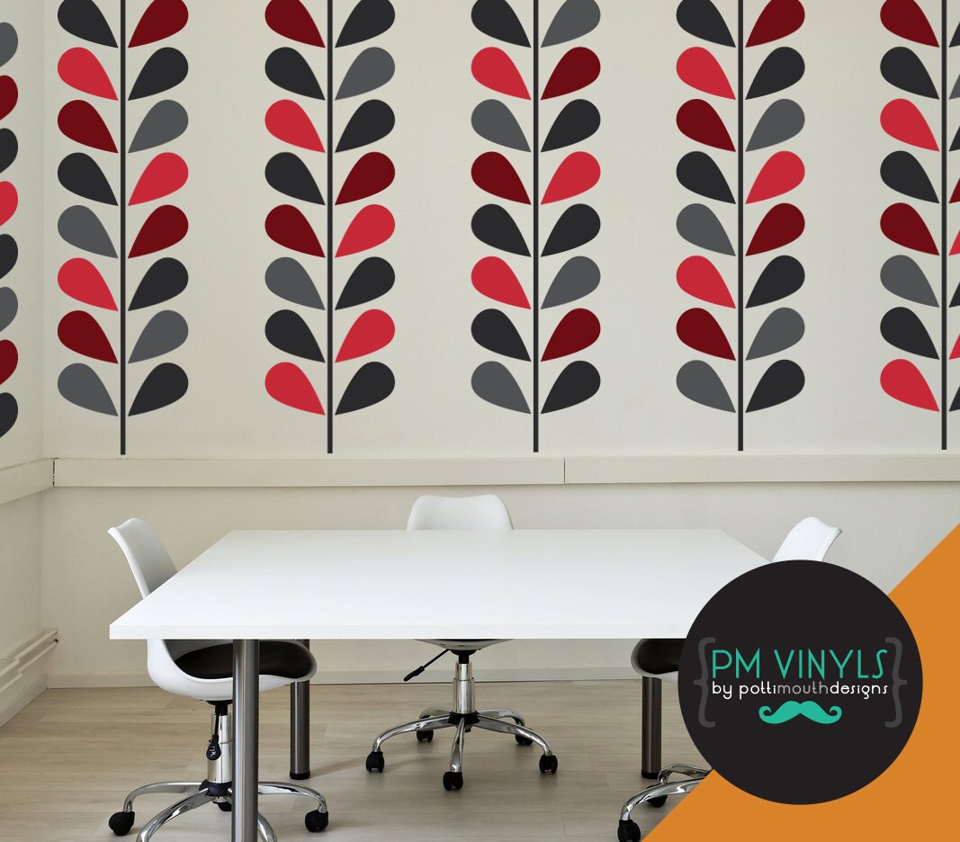 Retro Modern Geometric Leaf Vinyl Wall Decal TRE005 | Etsy