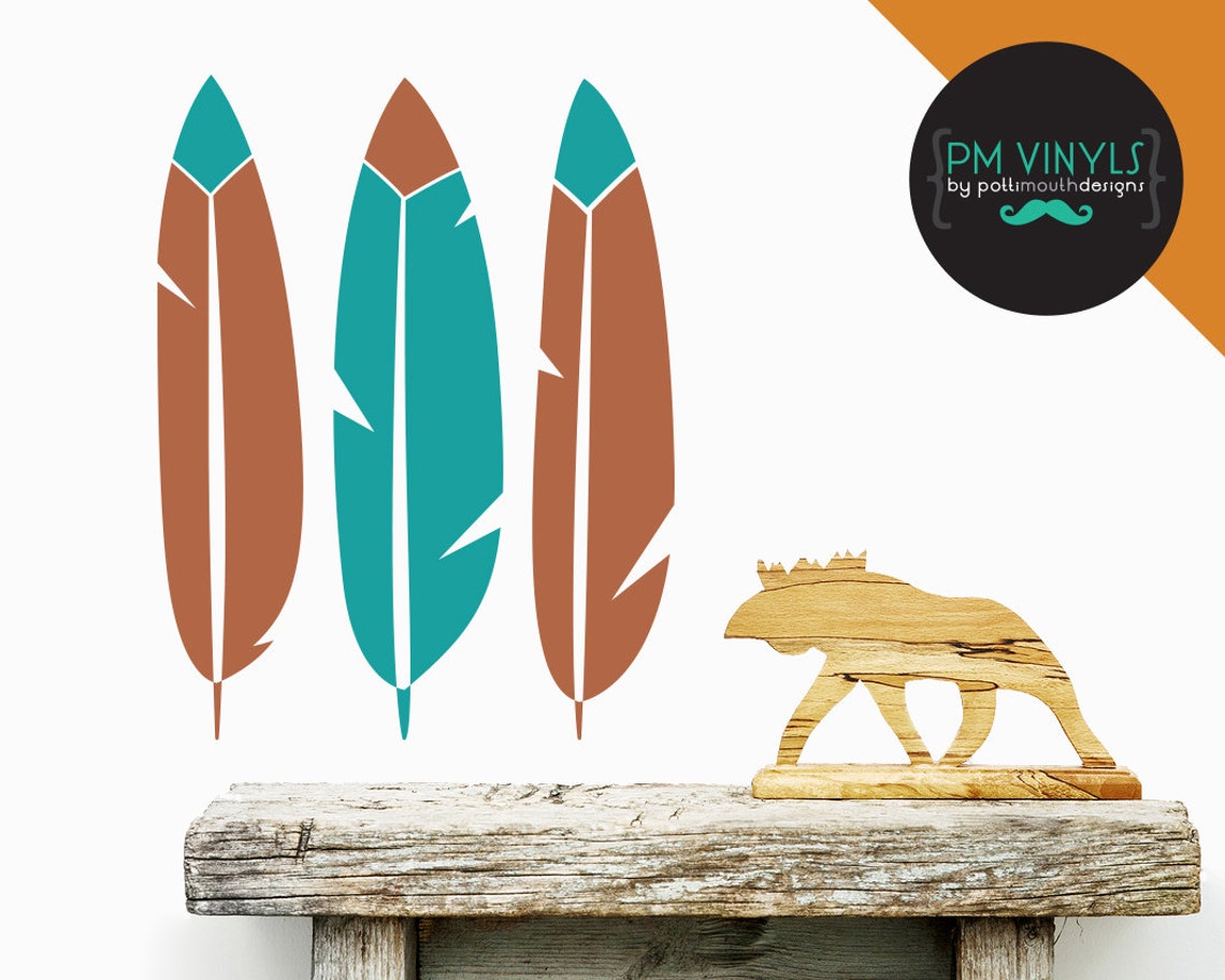 Feather Vinyl Wall Decals Set of 3 ANI006 | Etsy