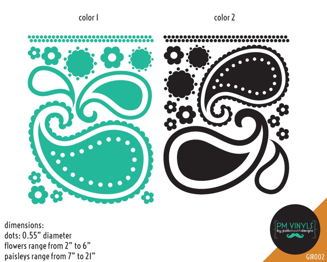 Paisley Vinyl Wall Decals GIR002 | Etsy