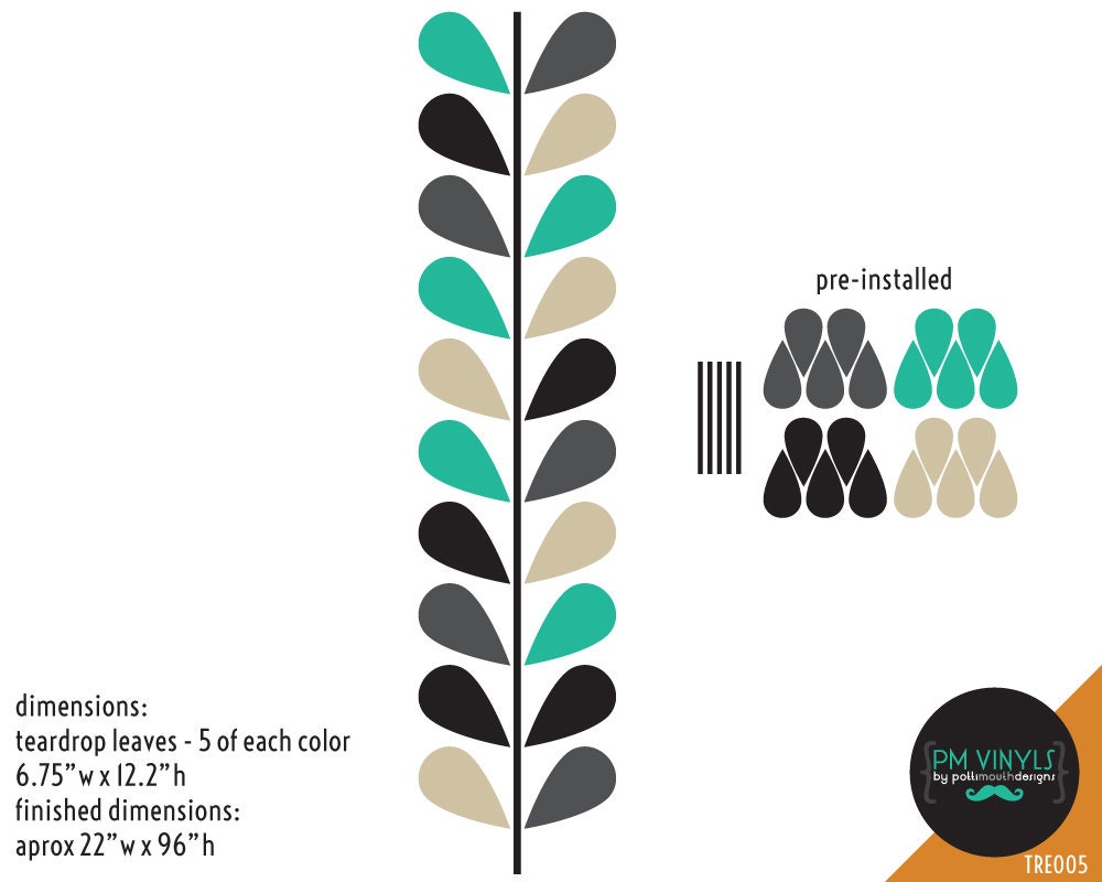 Retro Modern Geometric Leaf Vinyl Wall Decal TRE005 | Etsy