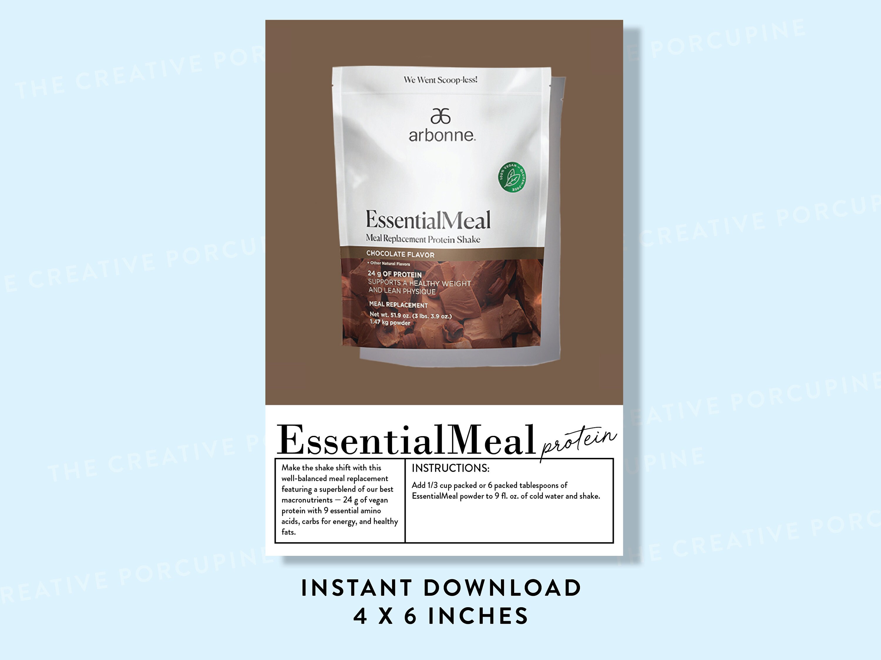 Essential Meal Sample Card Print at Home Instant Download Protein Shak ...