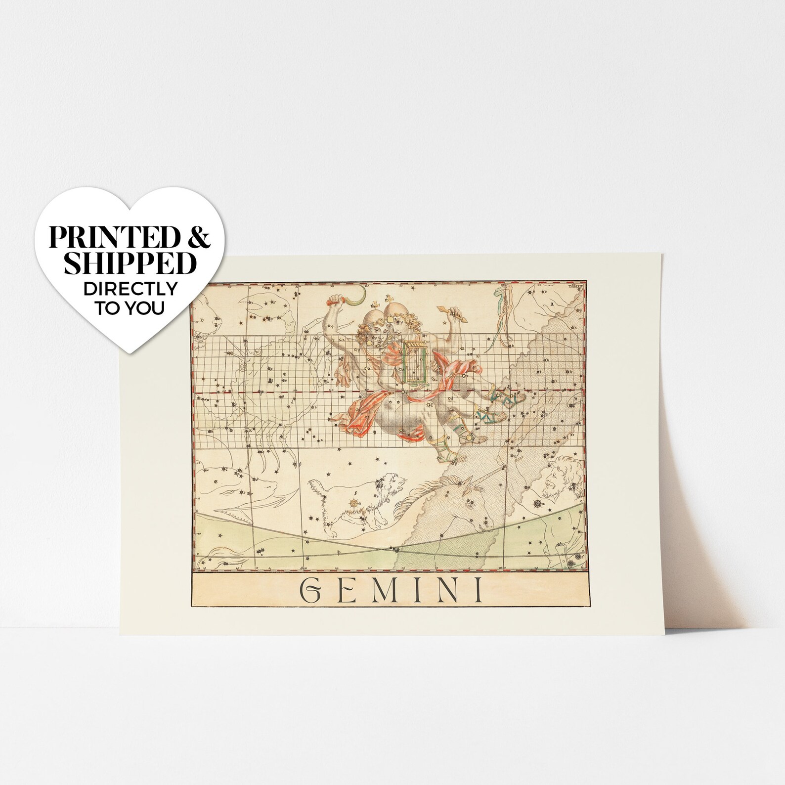 Gemini, the Twins ~ Wall Art Matte Print | Classical Renaissance Vintage Zodiac Starry Celestial ...