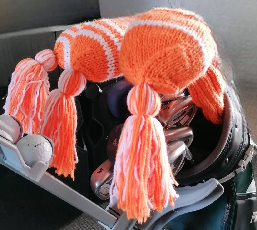 Knit Golf Headcovers: Orange & White Stripe, Tassel Finish - Etsy