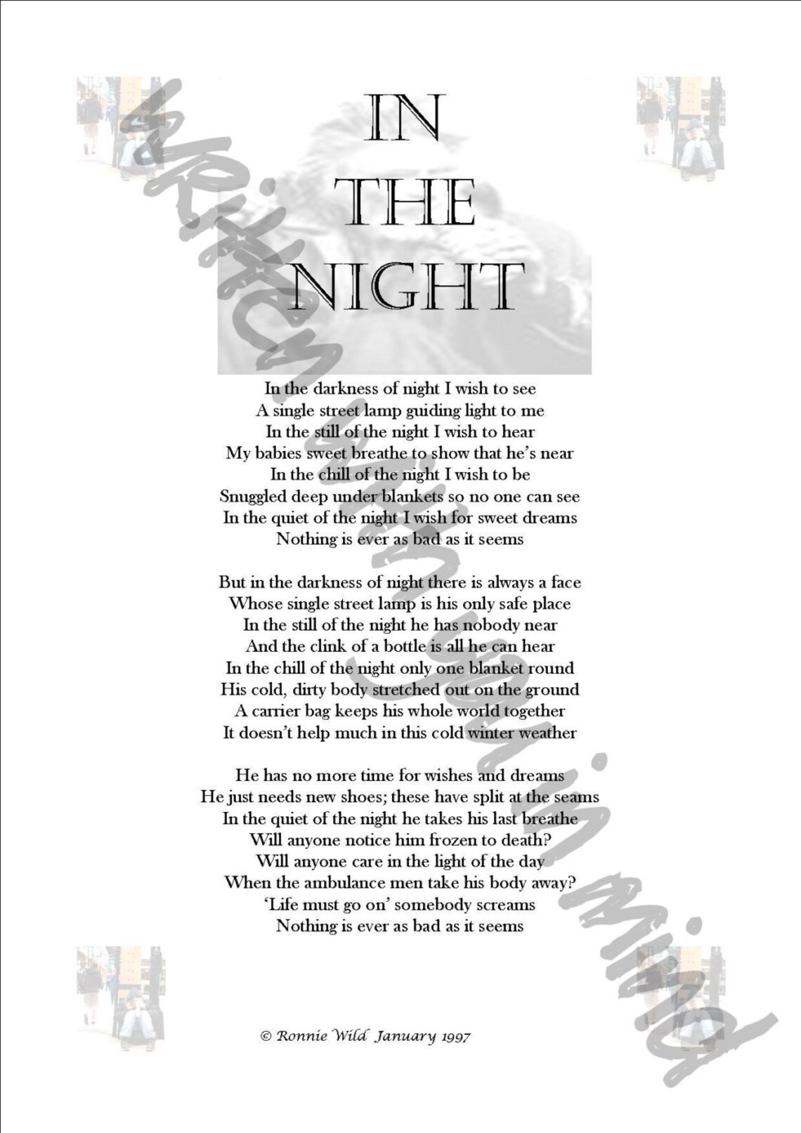 In the Night a Poem About the Homeless - Etsy