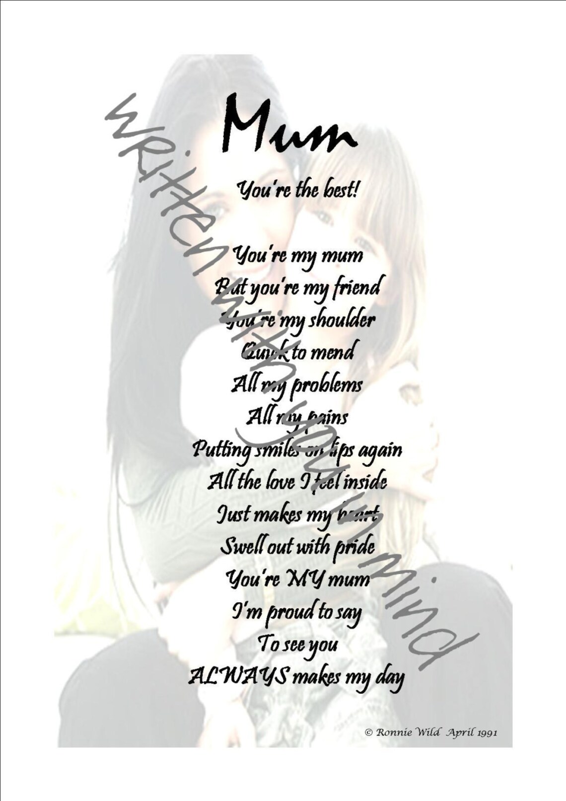 A Mother's Poem, Mum You're the Best..., Gift for Mum, Gift for Mom ...