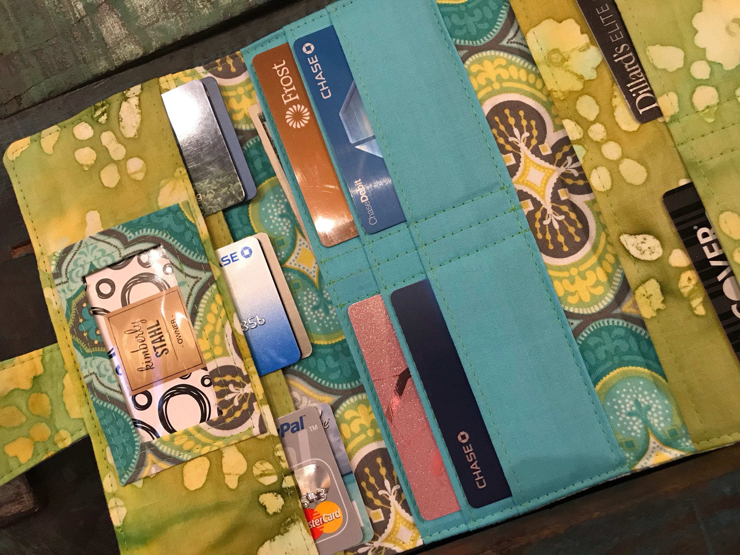 Trifold Woman's Green, Blue and Yellow Wallet - Etsy