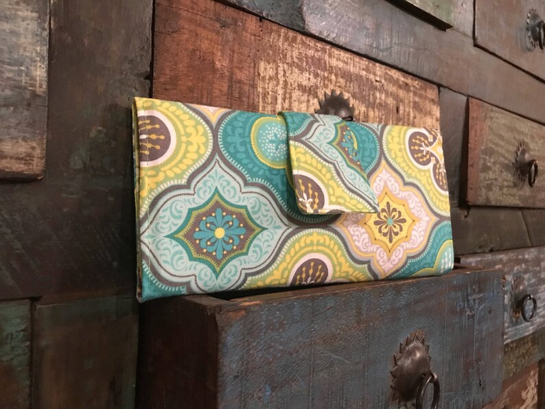 Trifold Woman's Green, Blue and Yellow Wallet - Etsy