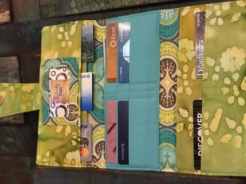Trifold Woman's Green, Blue and Yellow Wallet - Etsy