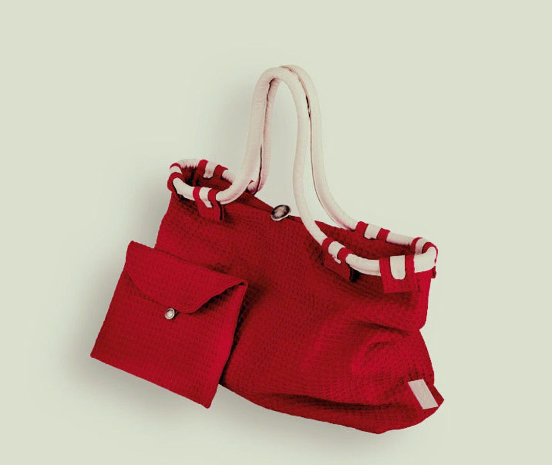 Red Canvas Bag Large Tote Beach Bag Shopping Bag Leather - Etsy