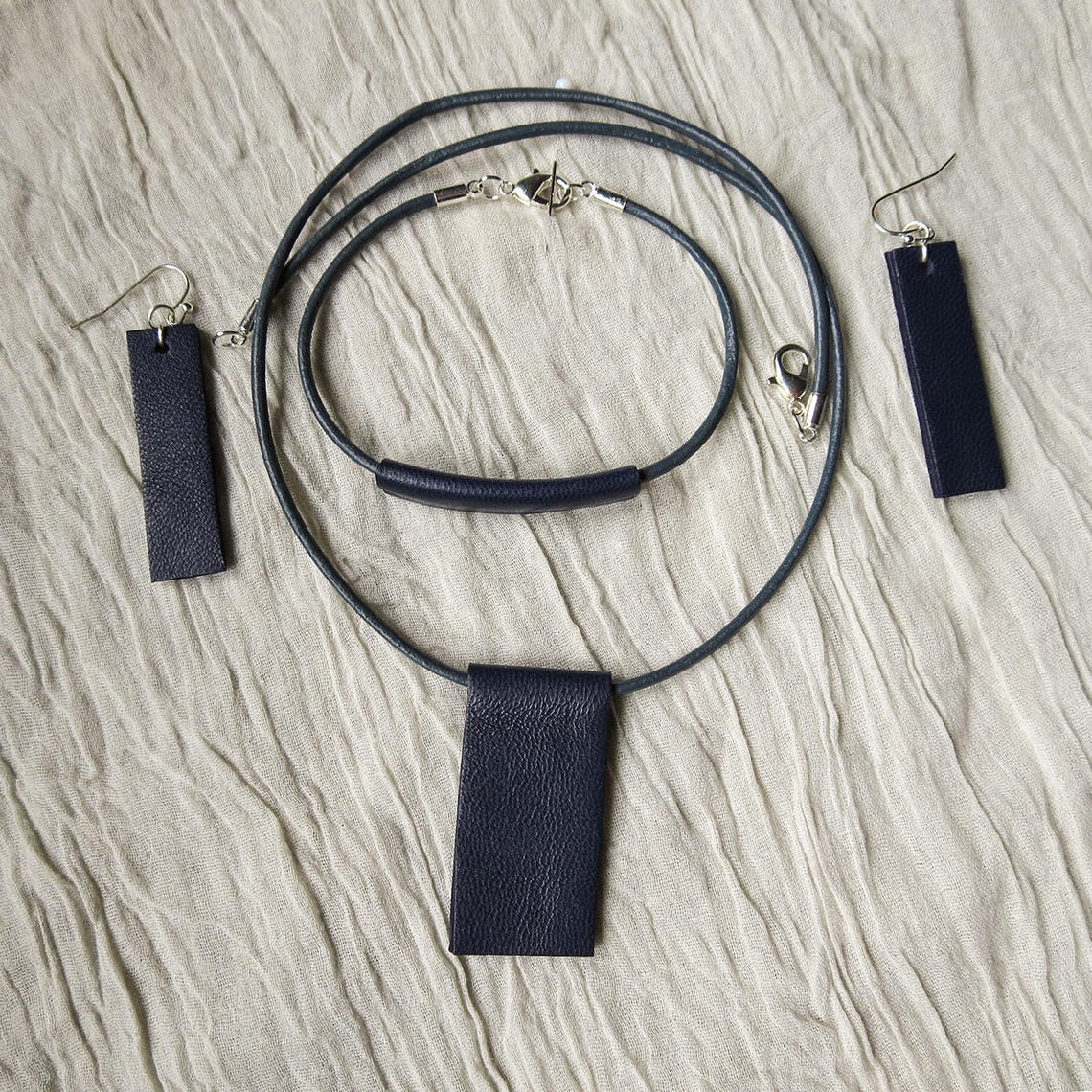 Geometric Leather Set, Rectangle Shape, Pendant Necklace, Leather ...