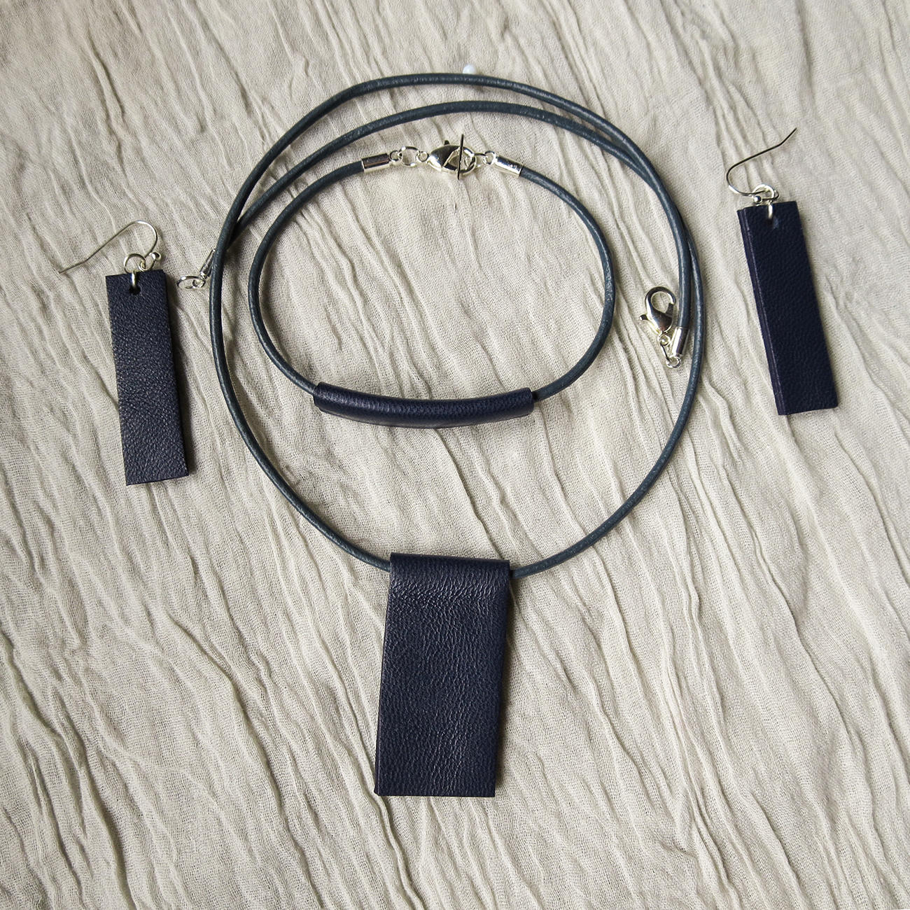 Geometric Leather Set, Rectangle Shape, Pendant Necklace, Leather ...