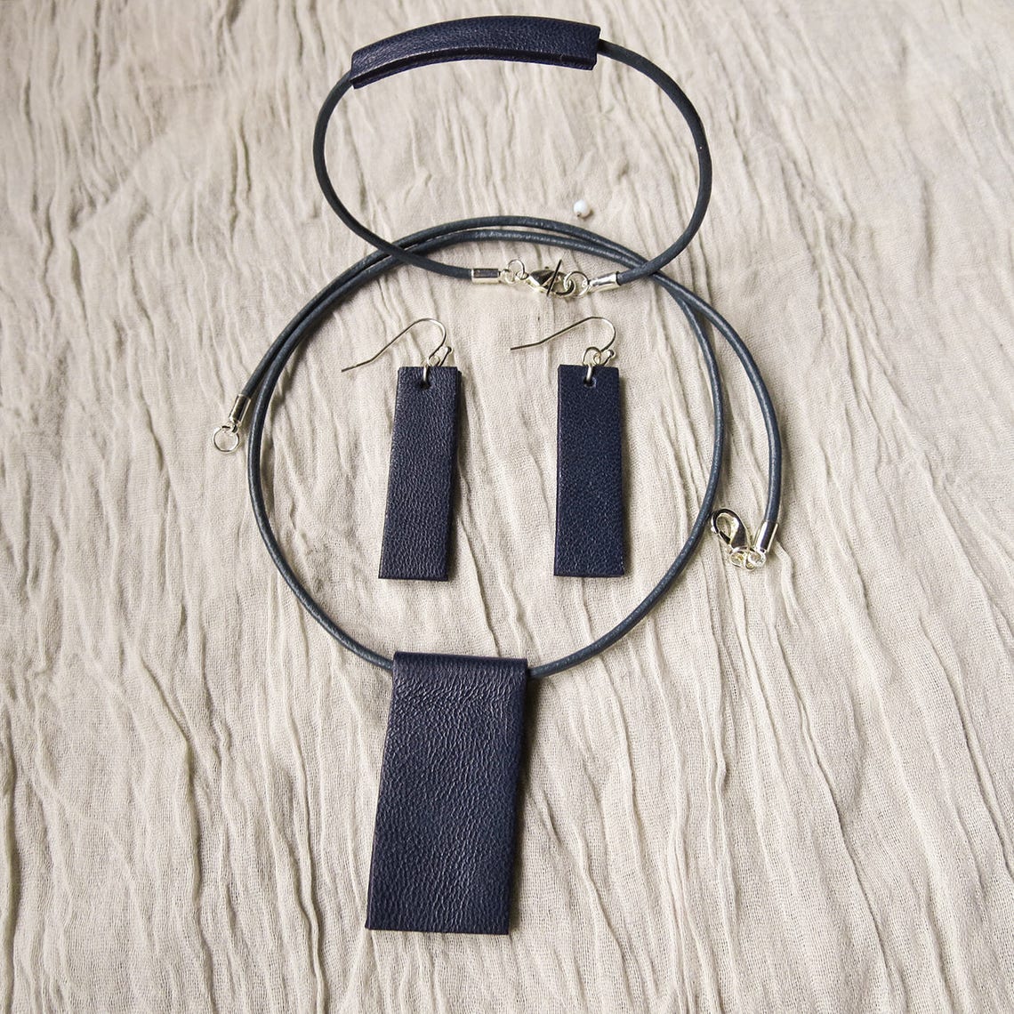 Geometric Leather Set, Rectangle Shape, Pendant Necklace, Leather ...